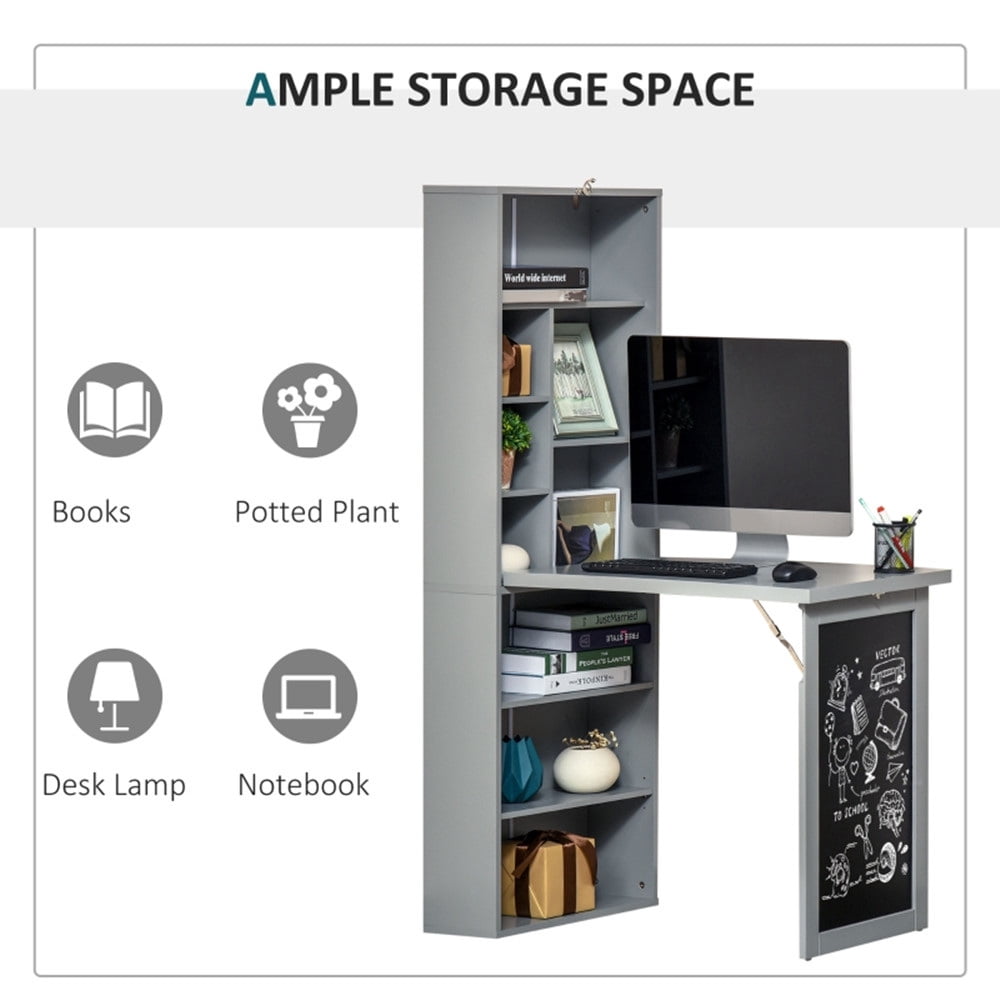 Wall Mount Desk with Storage Shelves, Wood Folding Table with Open ...