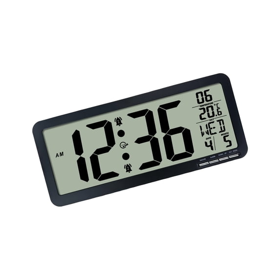 Wall Mount Desktop Digital Clock with Large LCD Screen Time Week Temperature Display ...