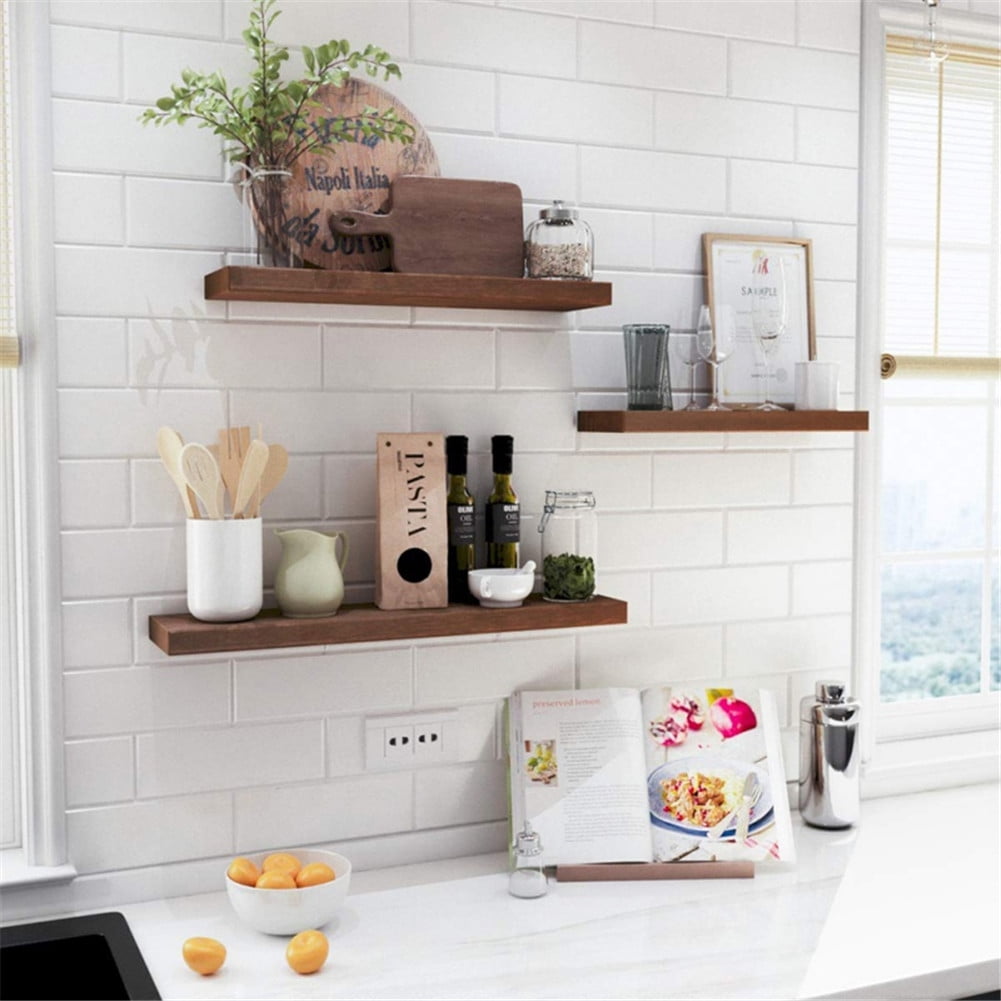 Wall Mount Display Rack Floating Shelf Rustic Wooden Board - Walmart.com
