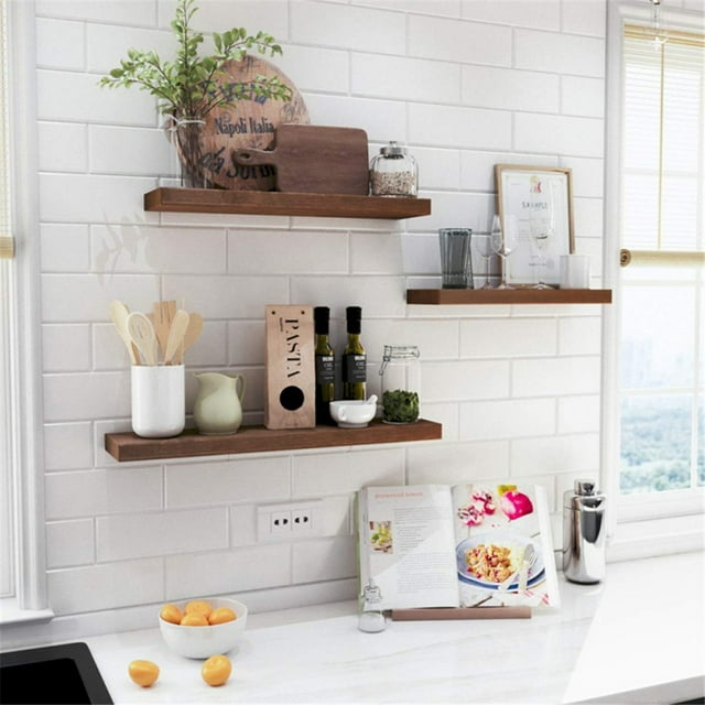 Wall Mount Display Rack Floating Shelf Rustic Wooden Board - Walmart.com