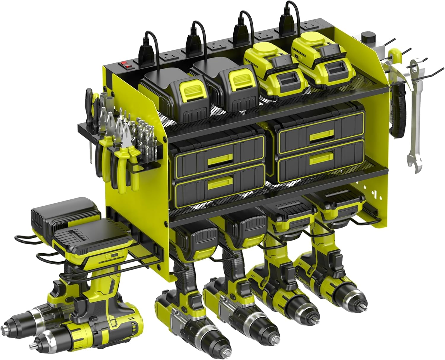 Wall Mount Drill Storage Rack with Charging Station Power Tool ...