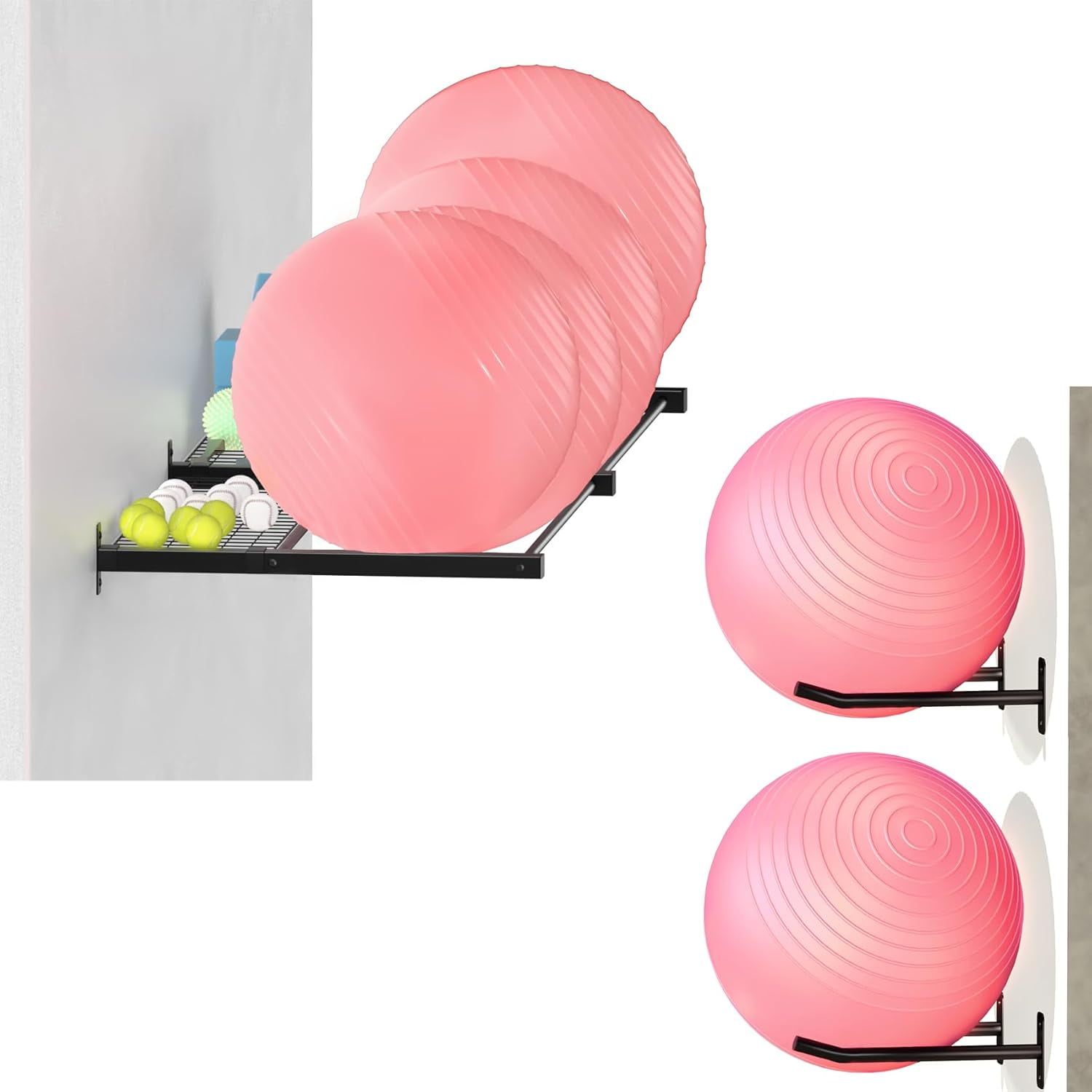 Wall Mount Exercise Ball Holder - 2.1m Medicine Ball Rack with 4pcs 15 ...