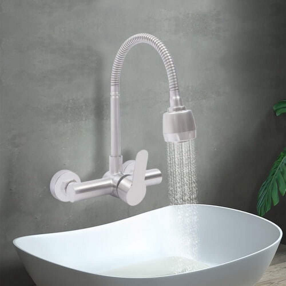 Wall Mount Faucet Kitchen Brushed One Handle Sprayer Sink Faucet in ...