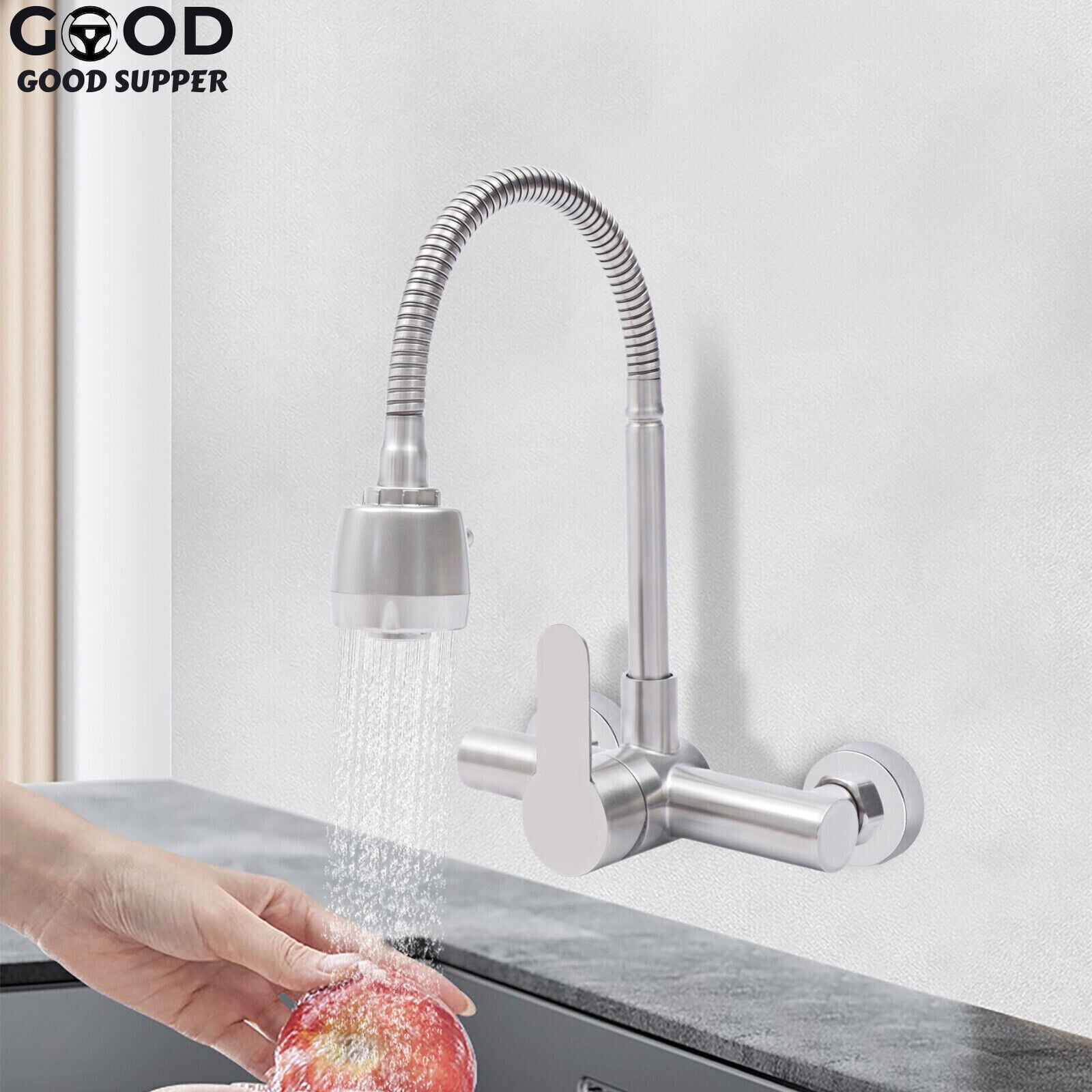 Wall Mount Faucet Kitchen Restaurant Wash Sink Faucet Sprayer Splash ...