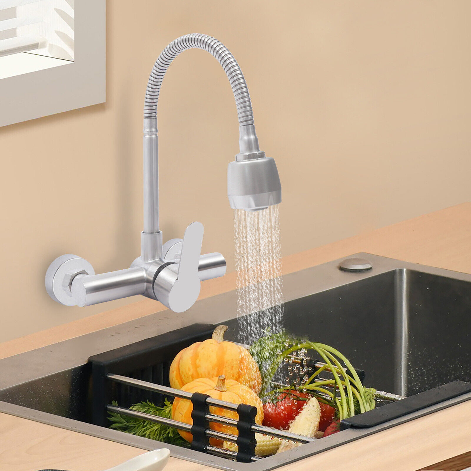 Wall Mount Faucet Kitchen Restaurant Wash Sink Faucet Sprayer Splash ...