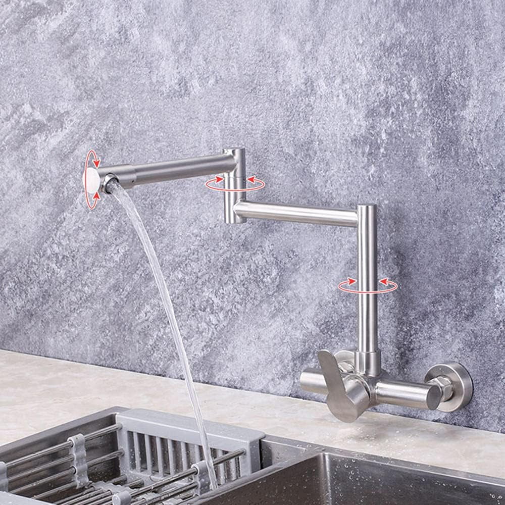 Wall Mount Faucet Kitchen Stainless Steel Brushed Multi-Angle Swivel ...