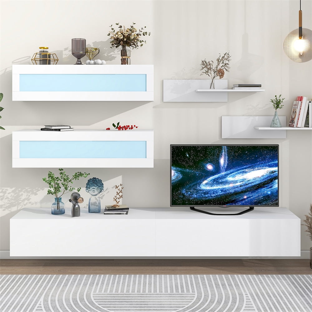 Wall Mount Floating TV Stand with 16 Colors LED Lights for 95+ Inch TV ...