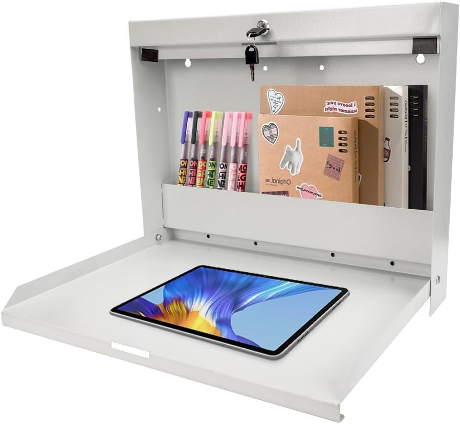 Wall Mount Folding Desk with Chalkboard Front, Space-Saving Floating ...