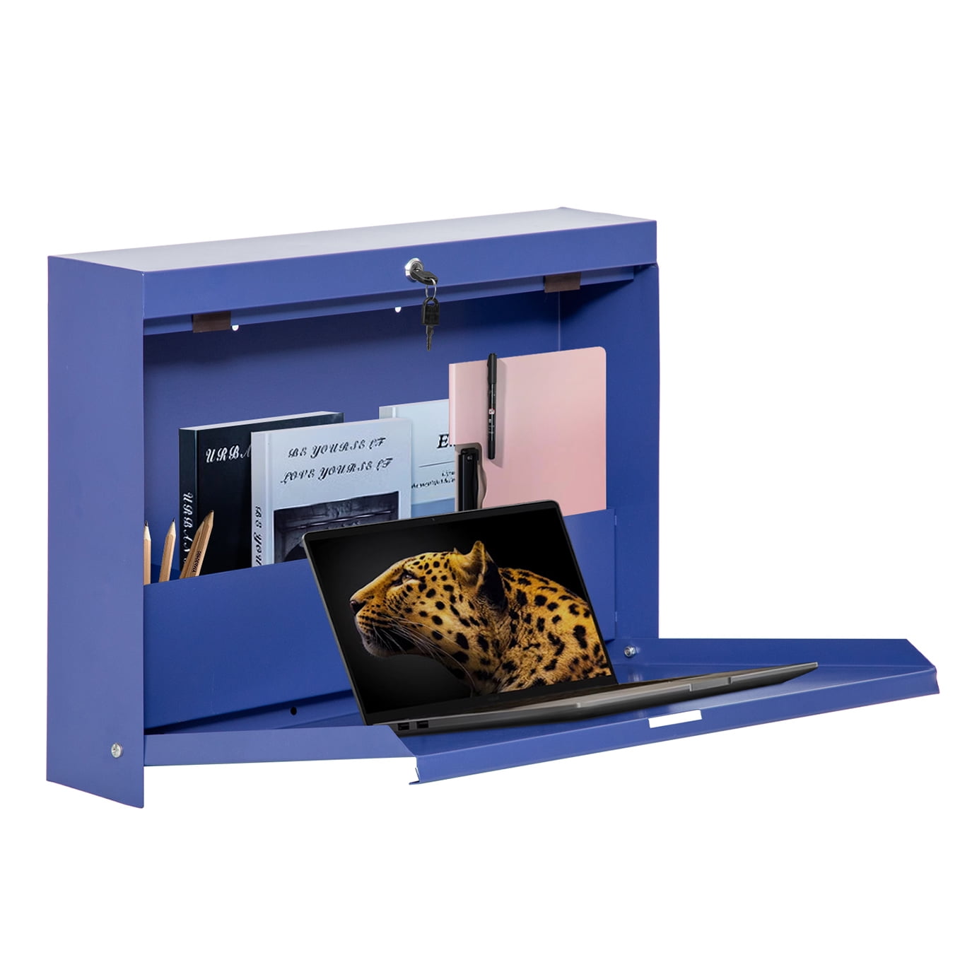 Wall Mount Folding Desk, Space-Saving Floating Laptop Desk w/ Storage ...