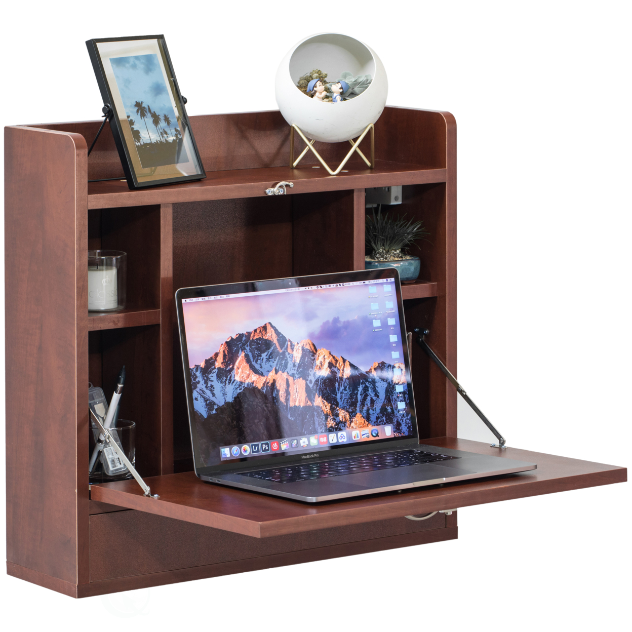Wall Mount Folding Laptop Writing Computer or Makeup Desk with Storage ...