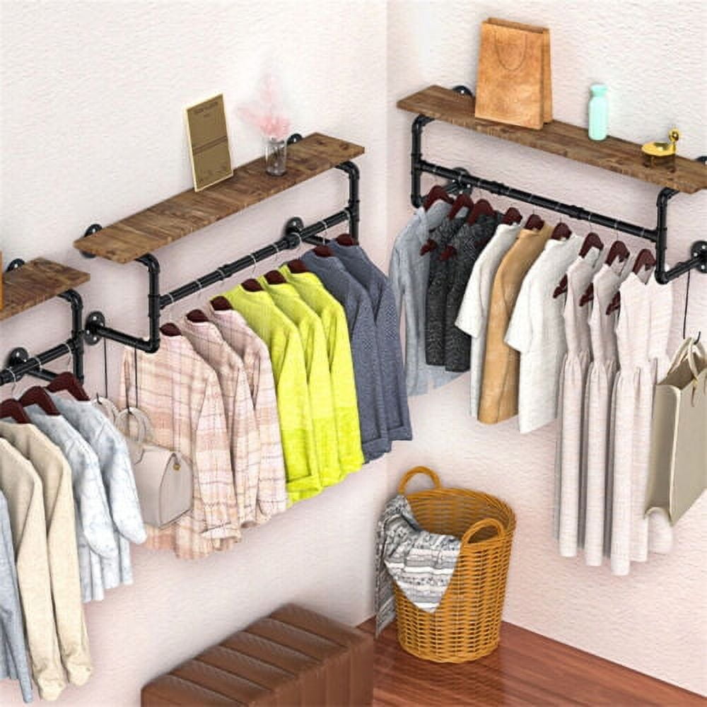 Wall Mount Garment Clothes Closet Storage Rack Hanging Rail Iron Pipe ...