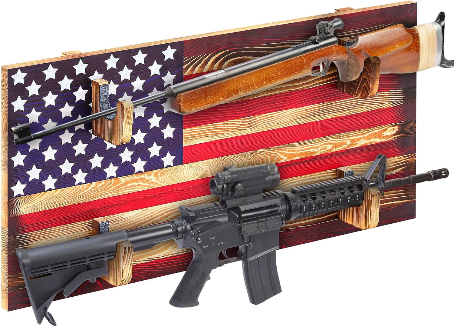 Wall Mount Gun Rack Indoor Gun Rack for 2 Guns Wooden Gun Display Rack ...