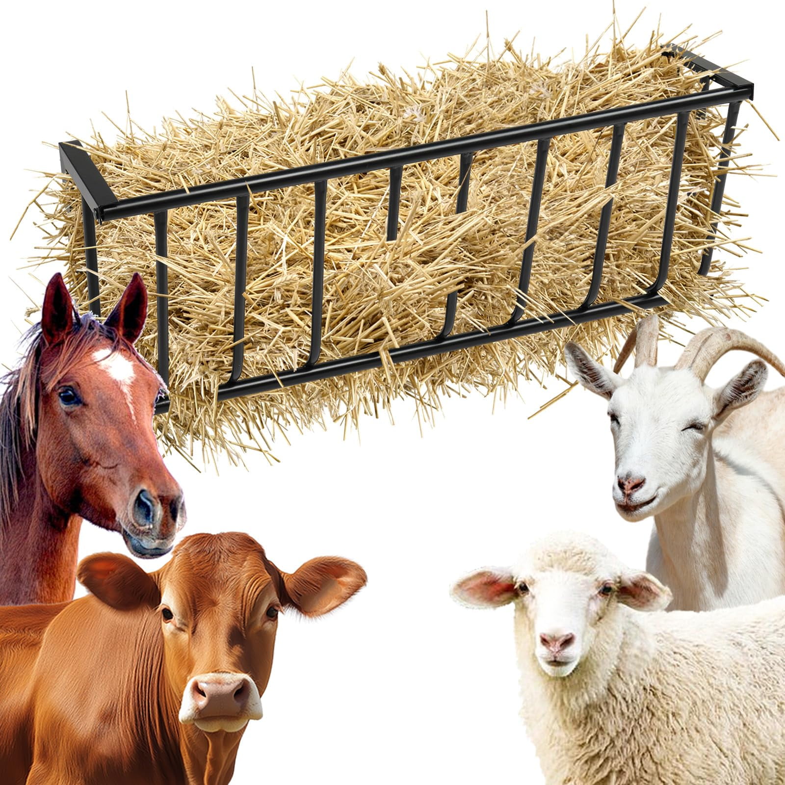 Wall Mount Hay Feeder for Horses, 40.5 Inch Carbon Steel Feeding Rack with 25 Gallon Large ...