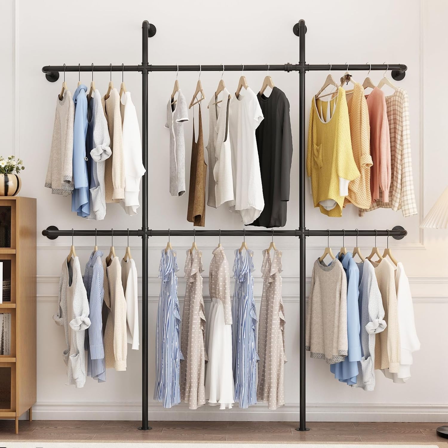 Wall Mount Industrial Pipe Clothing Rack, Black Pipe Clothes Rack with ...