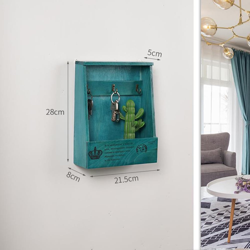 Wall Mount Key Holder Box Cabinet Shelf with Key Hooks Home Office ...