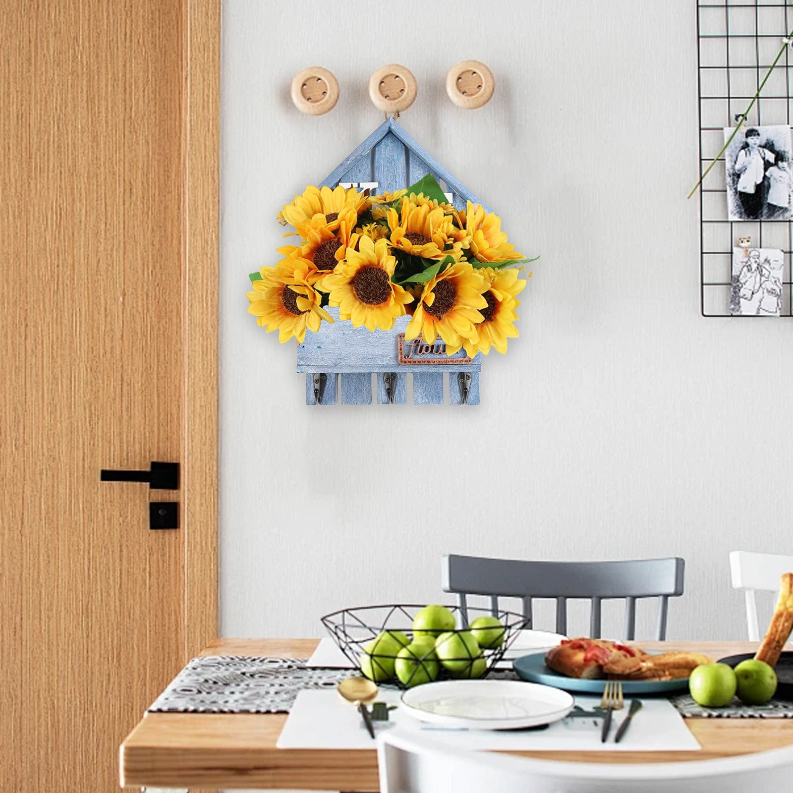 Wall Mount Key Holder Organizer | Iron and Natural Wood Entryway Hooks ...