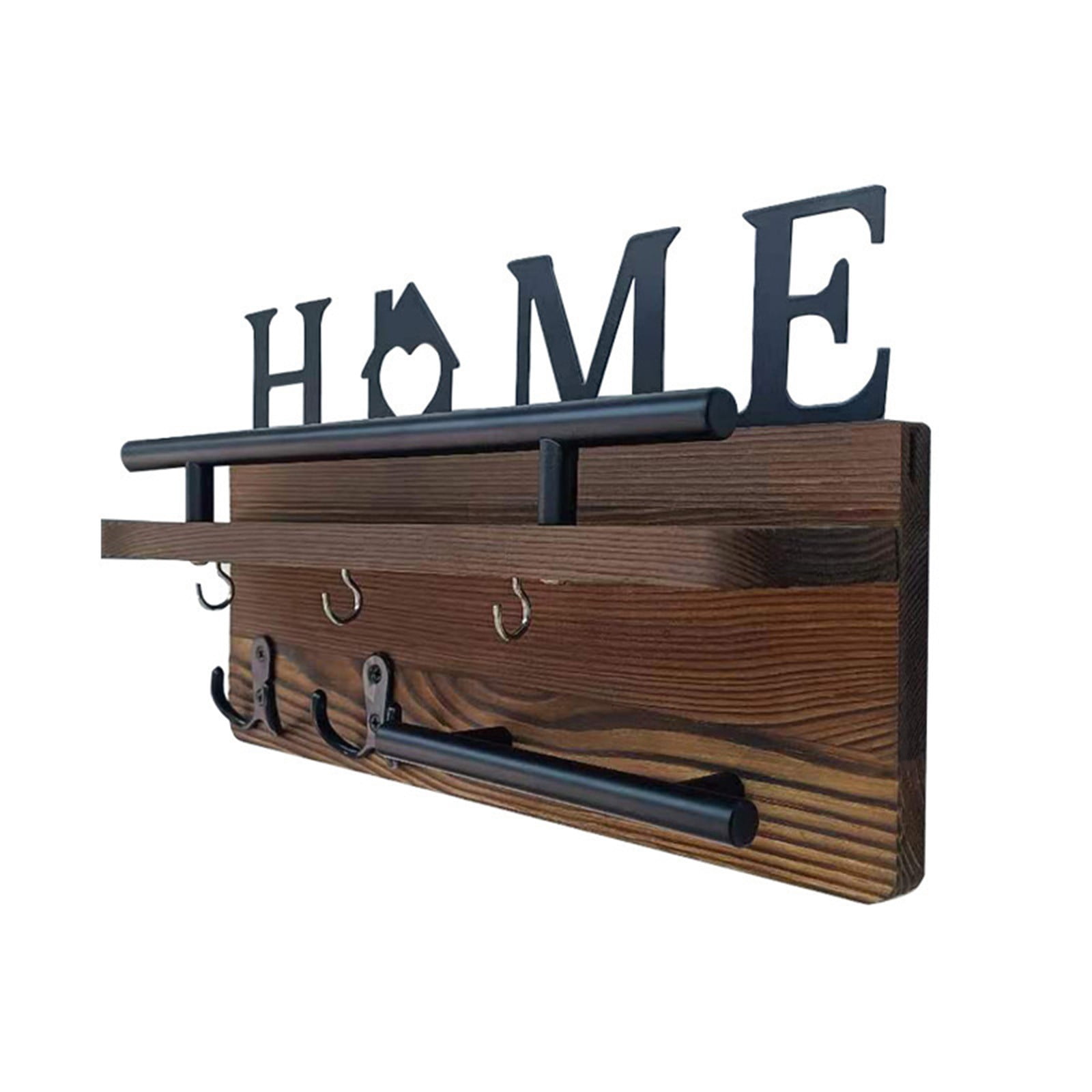 Wall Mount Key Holder Organizer with Hooks | Brown Wood & Iron Key ...