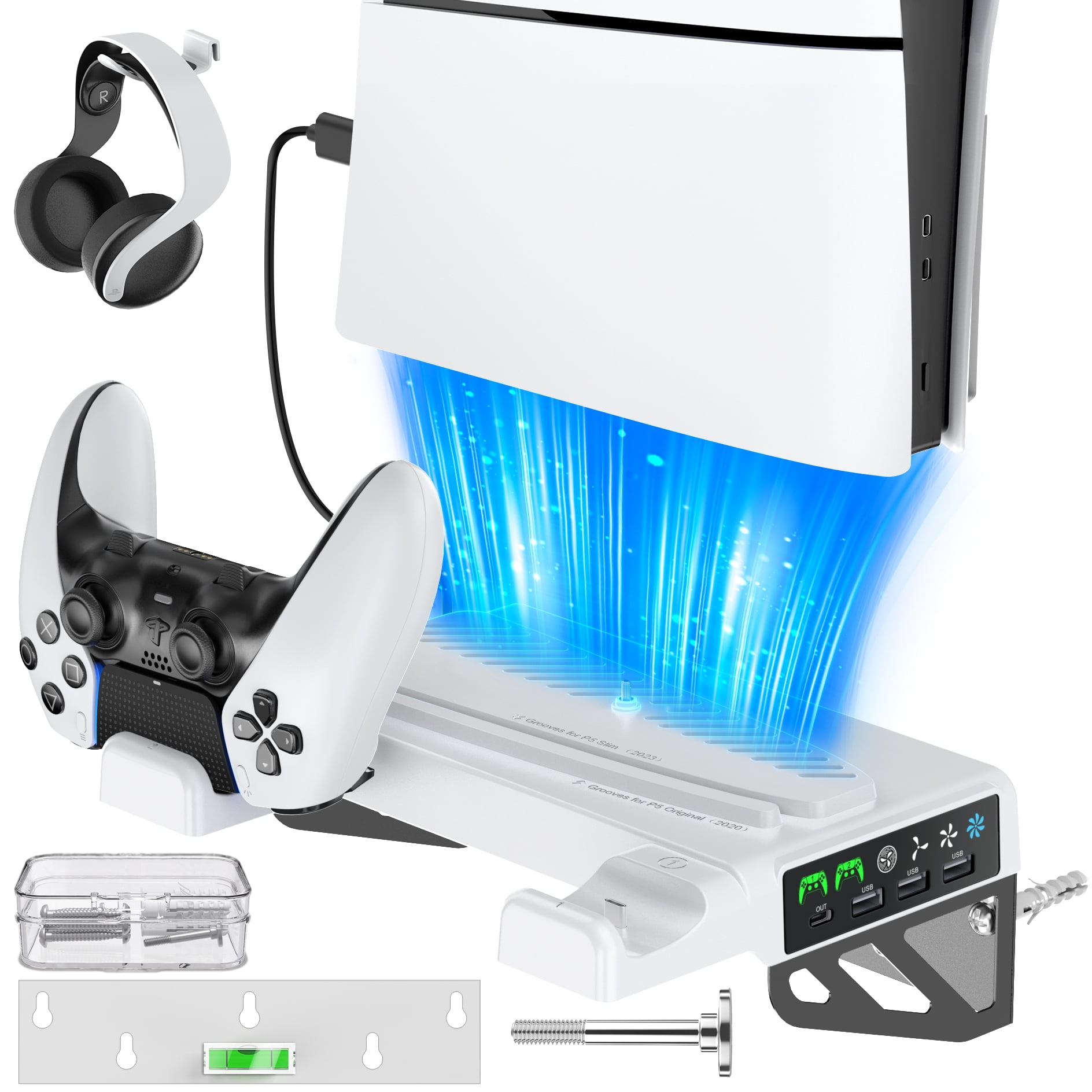 Wall Mount Kit for PS5/PS5 Slim/PS5 Pro with Cooling Fans Charging ...
