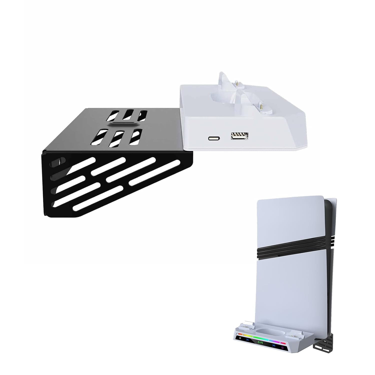 Wall Mount Kit with Controller Charging Station for PS5/PS5 Slim/PS5 ...