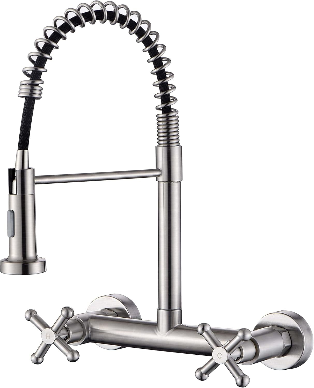 Wall Mount Kitchen Sink Faucet with Pull Out Sprayer Tow Function ...