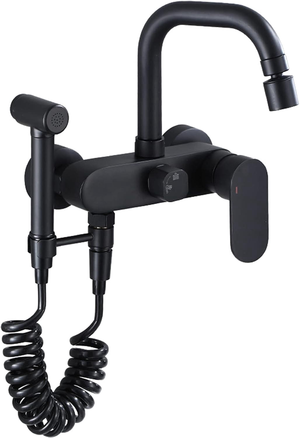 Wall Mount Kitchen Sink Matte Black Kitchen Faucet with Sprayer, Single Handle Hot and Cold ...