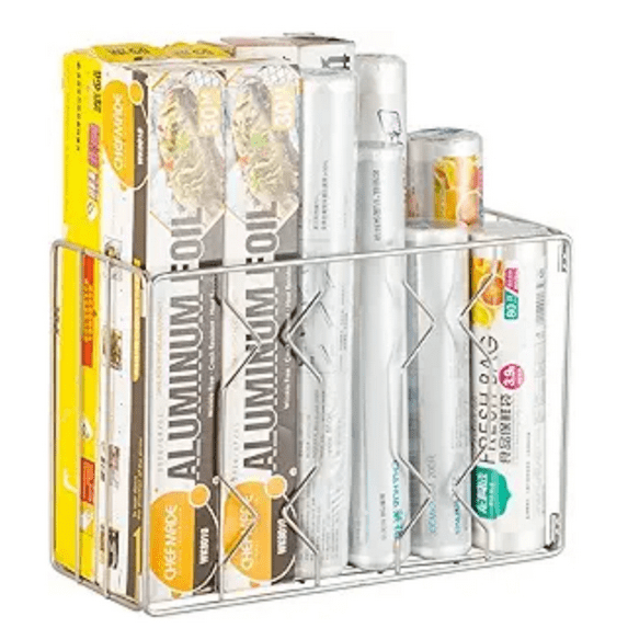 Wall Mount Kitchen Wrap Organizer Rack, Cabinet Storage Basket ...