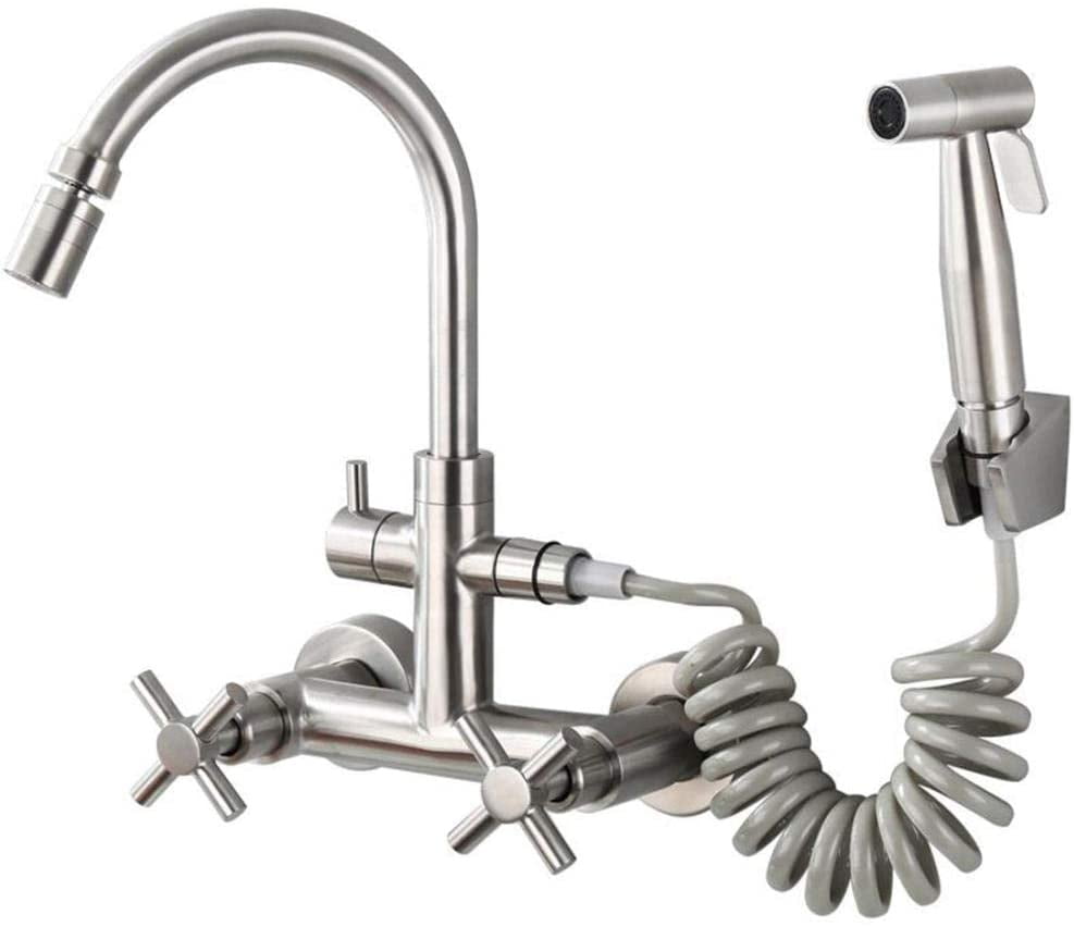 Wall Mount Kitchen faucets, Pull-Out Spray Gun, 304 Stainless Steel ...