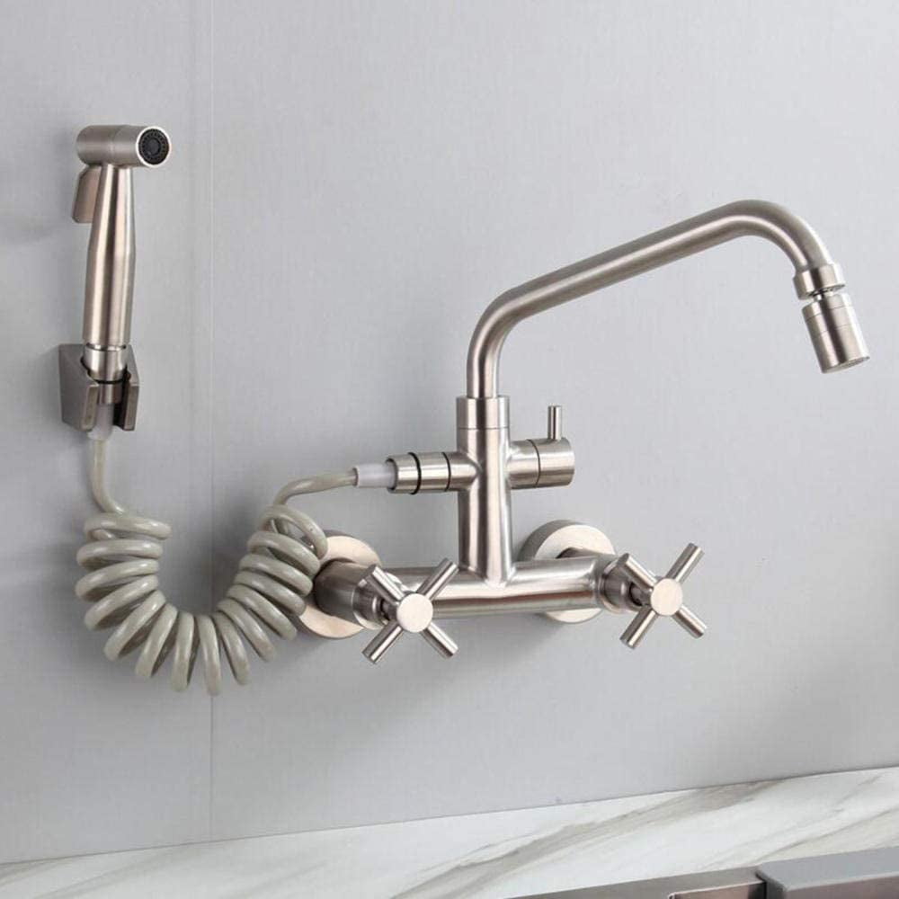 Wall Mount Kitchen faucets, Pull-Out Spray Gun, 304 Stainless Steel ...