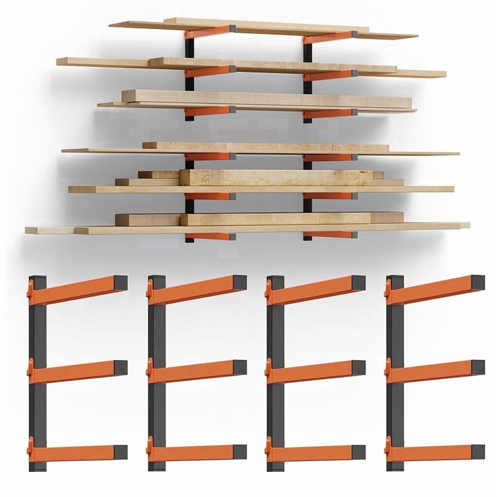Wall Mount Lumber Storage Rack 4 Pack, 3-Level Heavy Duty Metal Wood ...