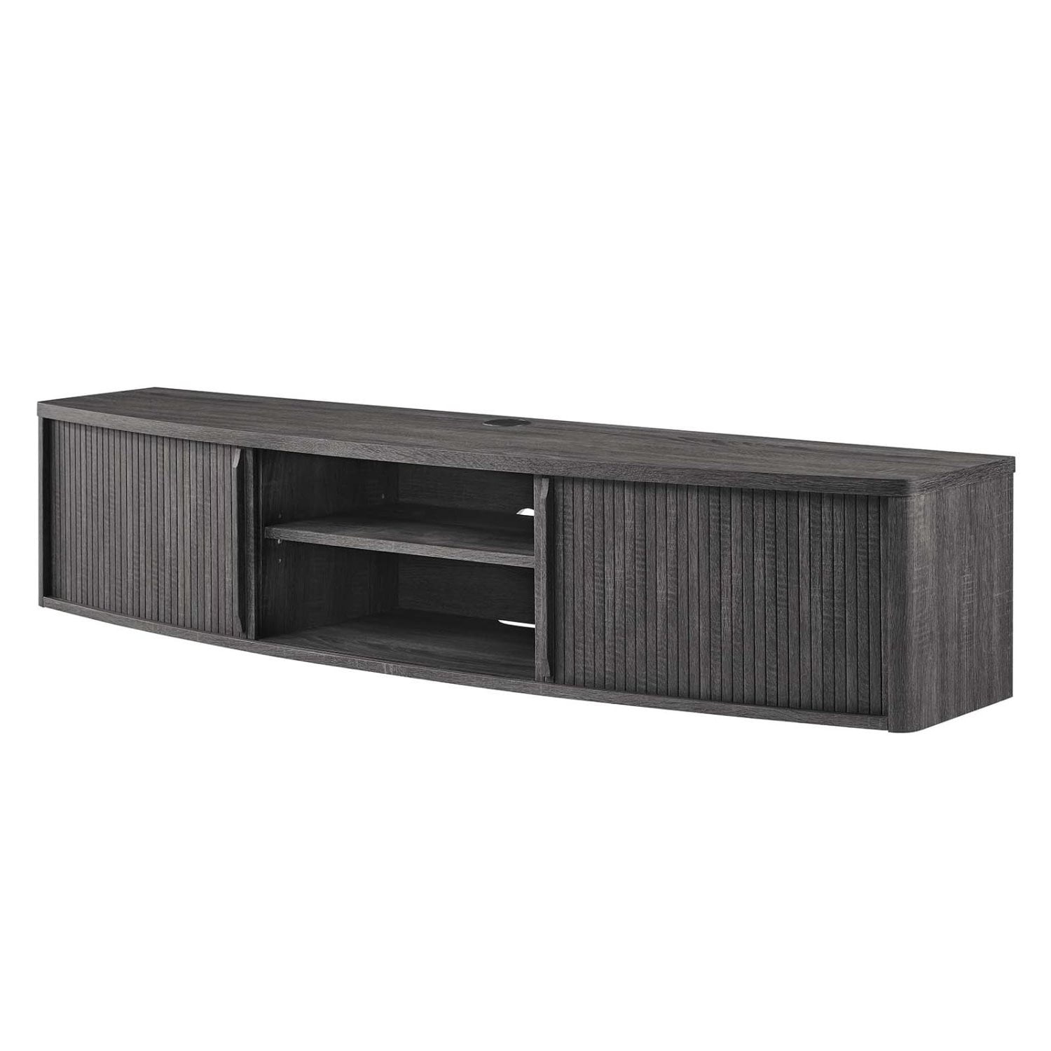 Wall Mount Media TV Stand Console Table, Dark Grey Gray, Wood, Mid ...
