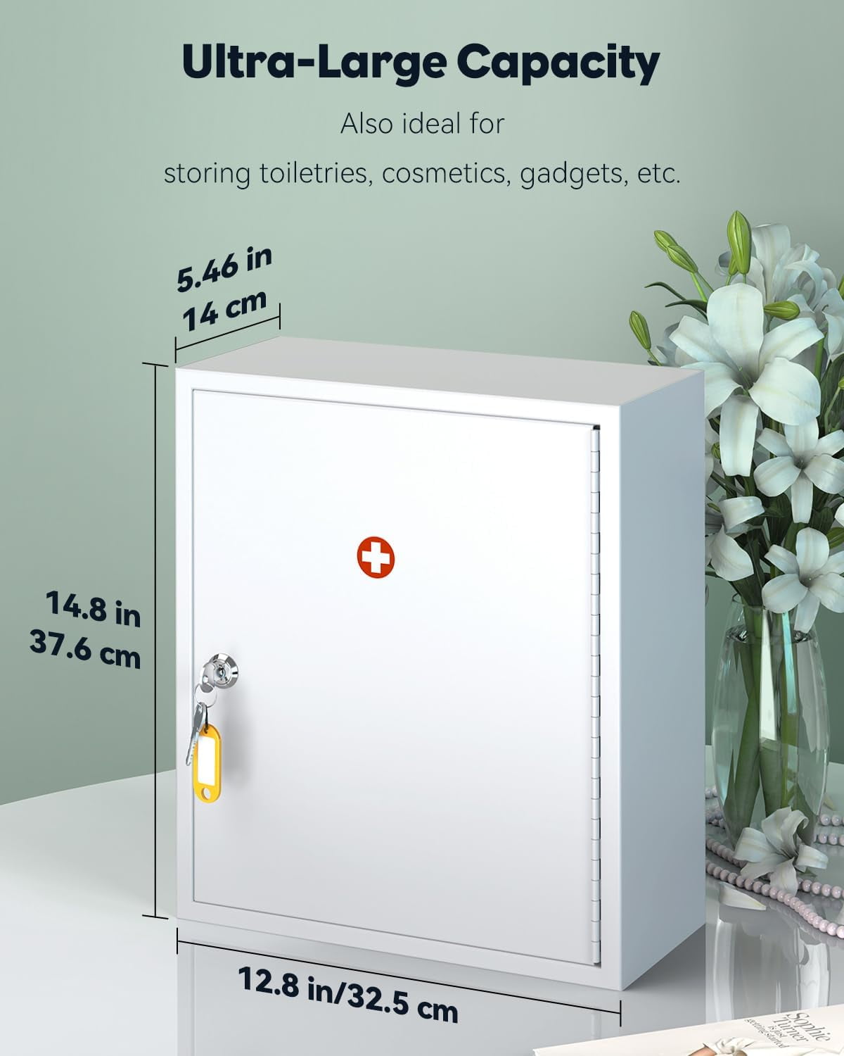 Wall Mount Medicine Cabinet with Key Lock Locking First Aid Cabinet ...