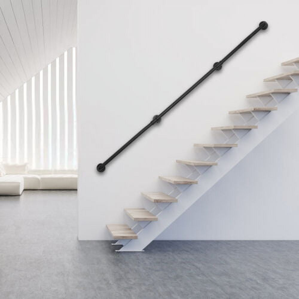 Wall Mount Metal 3 Sections Black Pipe 8FT Stair Handrail Staircase ...