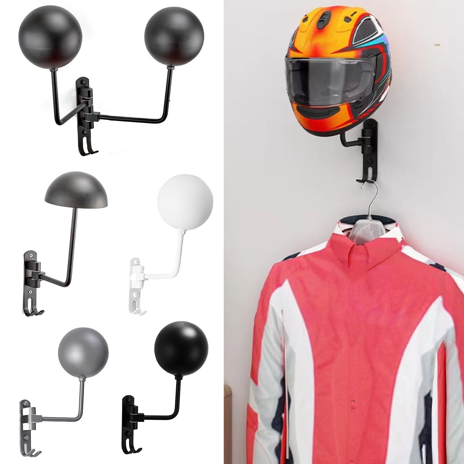 Wall Mount Motorcycle Helmet Rack with 2 Hooks 180-Degree Rotation ...