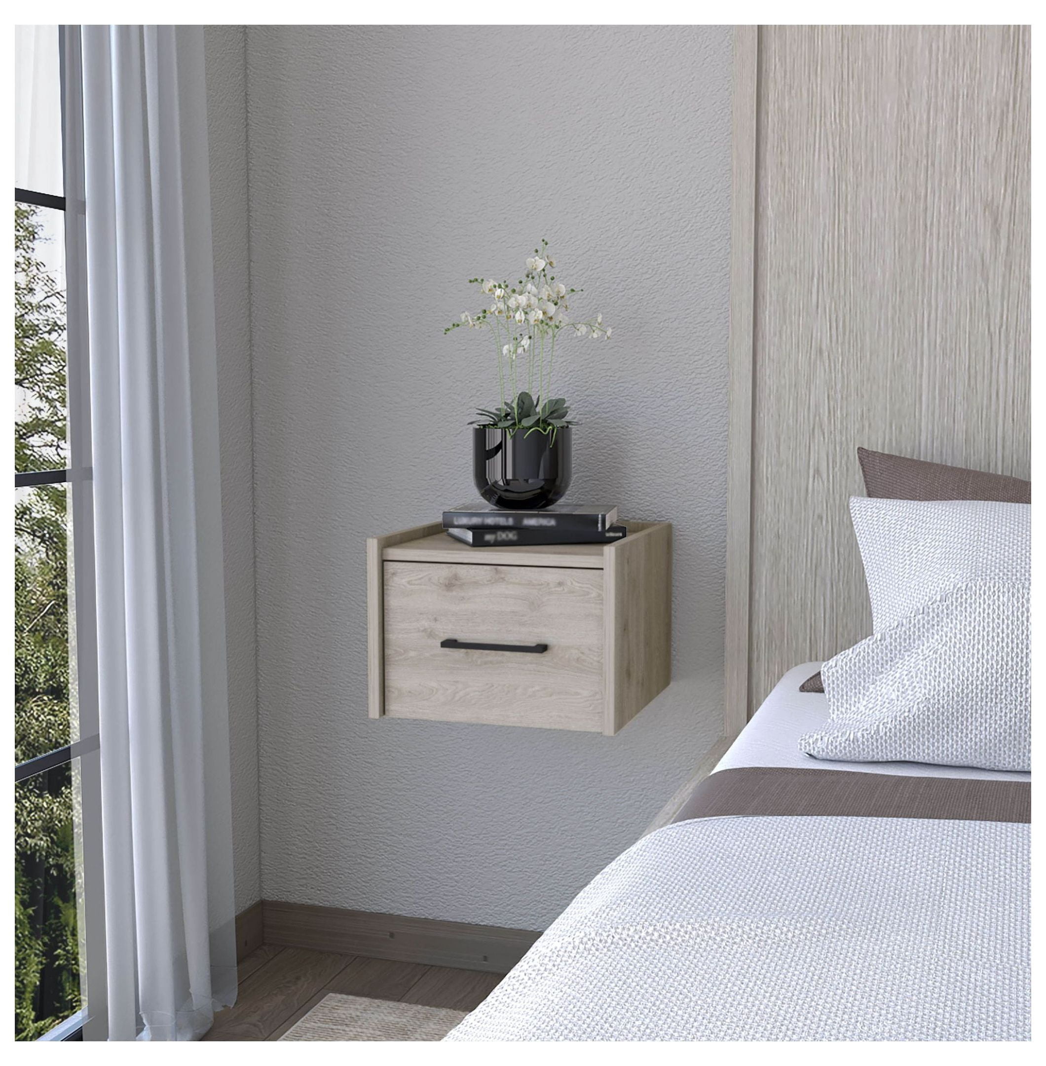 Wall Mount Nightstand with Drawer - Floating Bedside Table with Shelf ...