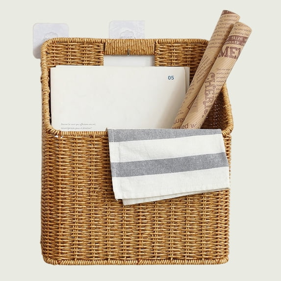 Wall Mount Plastic Woven Basket, Space Saving Hanging Shelf for ...
