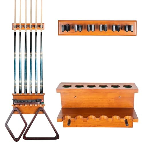 Wall Mount Pool Stick Holder - Billiards Pool Cue Rack for 6 Cues ...