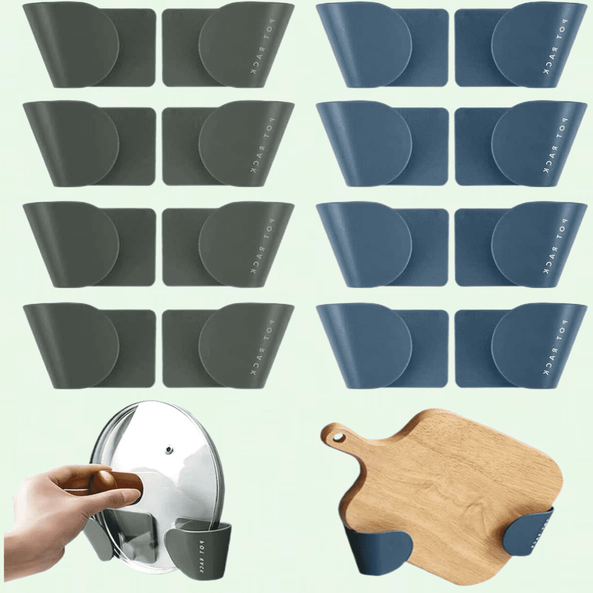 Wall Mount Pot Lid Organizer, 8 Pairs Pot Lid Holder for Cabinet Door ...