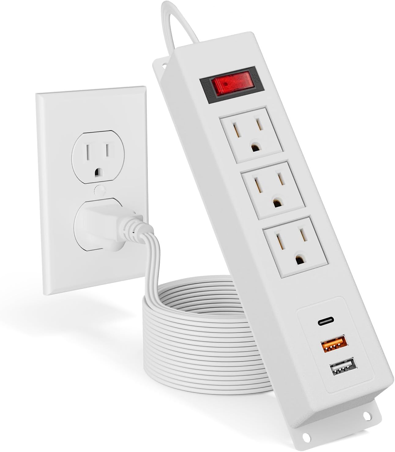 Wall Mount Power Strip with Fast Charing USB C, 3 Outlets Mountable ...