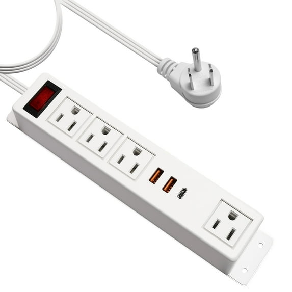 Wall Mount Power Strip USB C Fast Charge 20W 4 AC Outlets and 3 USB ...