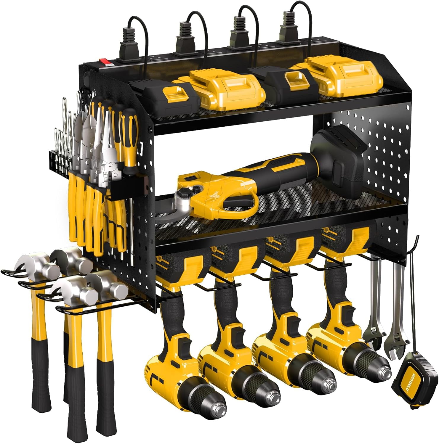 Wall Mount Power Tool Organizer with Charging Station, 4 Drill Holder ...