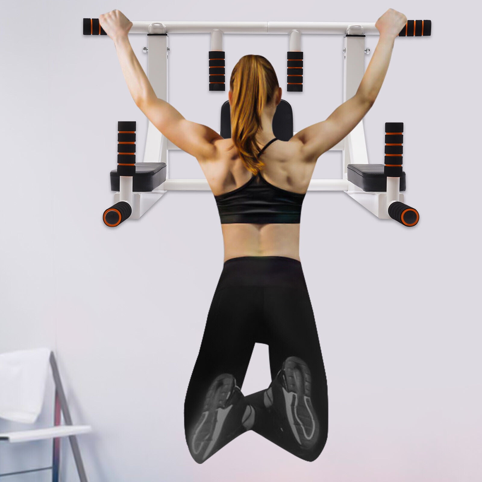 Wall Mount Pull Up Bar Raise Dip Station Vertical Knee Exercise ...