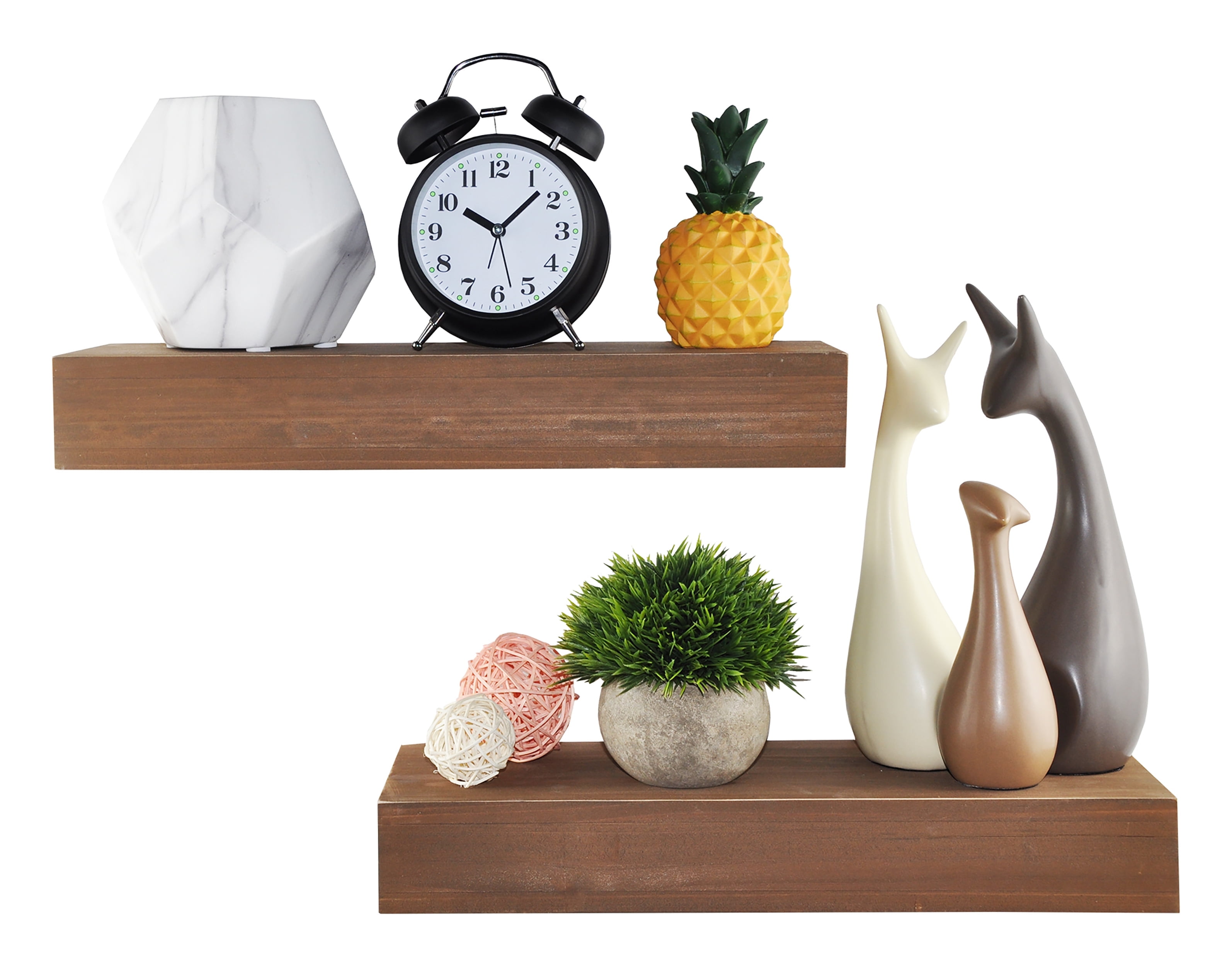 Wall-Mount Rectangle Floating Shelves – Set of 2, Rustic Solid Wood ...