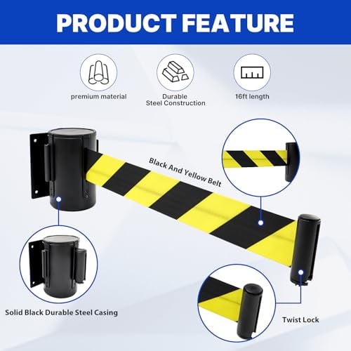 Wall Mount Retractable Belt,2 Pack 16 Ft Crowd Control Safety Belt ...