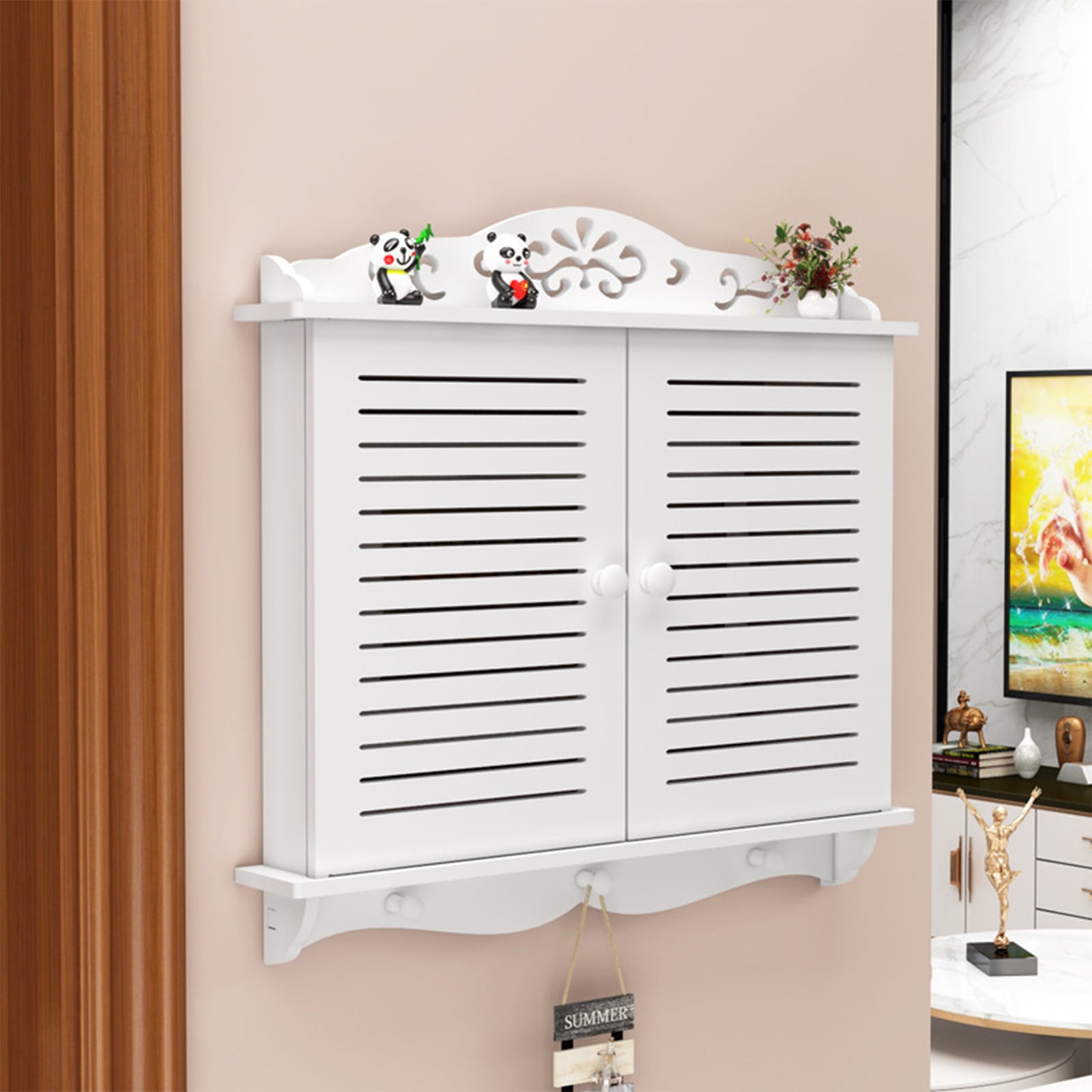 Wall Mount Router Storage Rack | White Floating Shelves Power Strip ...