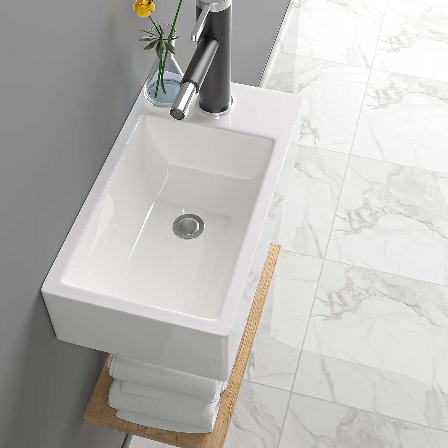 Wall Mount Sink, 18"x10" Small Bathroom Sink Corner Sink Floating ...