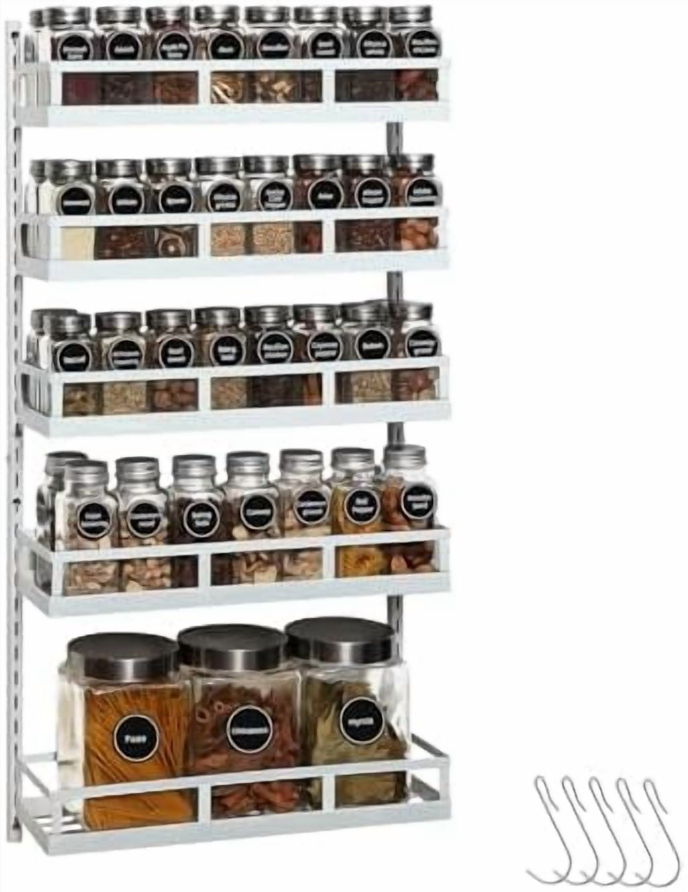 Wall Mount Spice Rack Organizer 5 Tier Height-Adjustable Hanging Spice ...