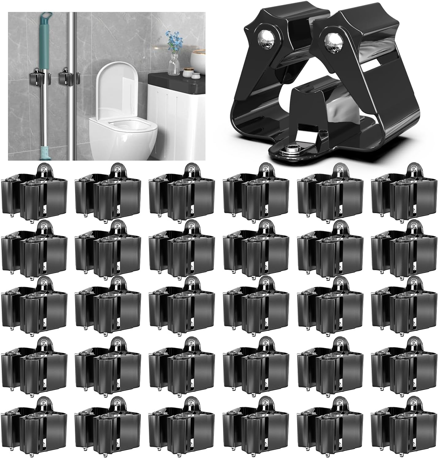 Wall Mount Stainless Steel Broom Holder 30-Pack - Heavy Duty Mop ...