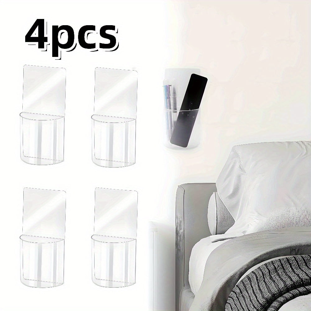 Wall Mount Storage Box 4-Pack, Self-Adhesive Clear Organizer for ...