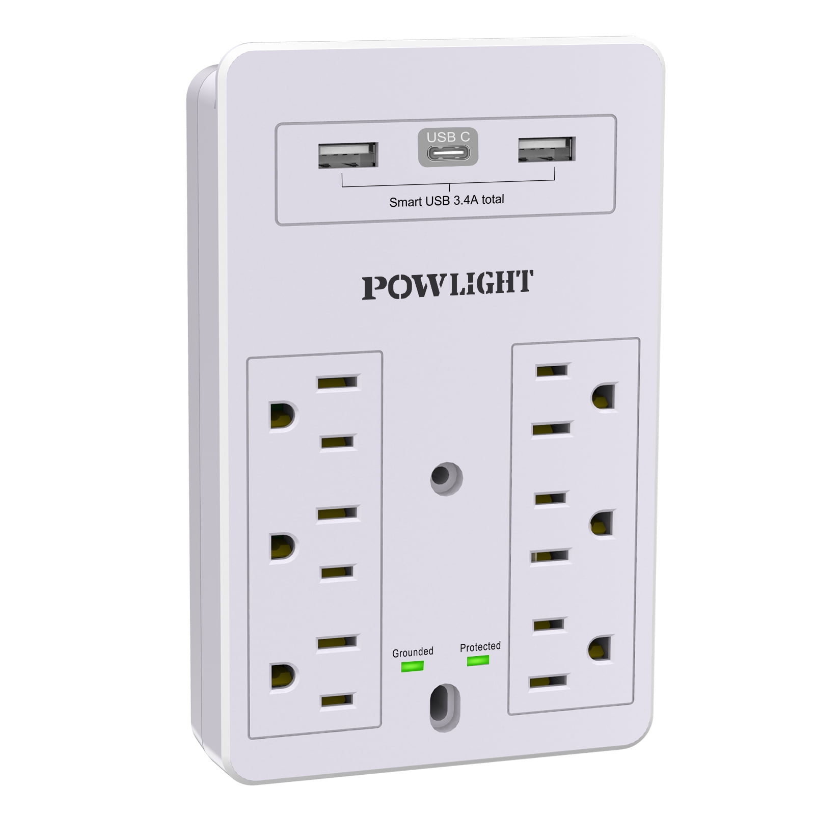 Wall Mount Surge Protector - 6 AC Outlets, 3 USB (1 USB-C) Charging ...