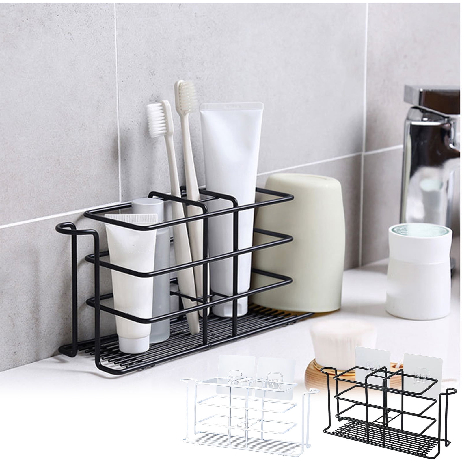 Wall Mount Toothbrush Holder | Non Perforated Bathroom Organizer | Iron ...